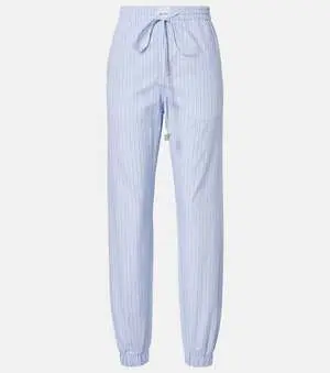 Attico Striped Cotton Tapered Pants - Blue