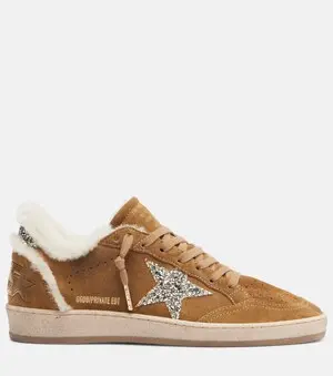 GOLDEN GOOSE Ball Star Shearling-trimmed Suede Sneakers