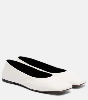 THE ROW Square Leather Ballet Flats - White