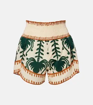 Johanna Ortiz Linka Shirred Cotton Shorts - Multicoloured
