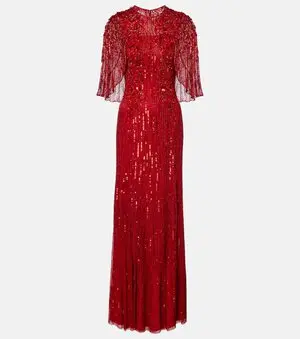 Jenny Packham Violetta Embellished Caped Gown