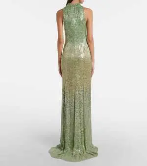 Jenny Packham Benue Embellished Halterneck Gown - Green