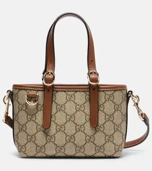 Gucci Gg Canvas Leather-trimmed Top-handle Bag - Neutrals