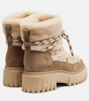 Hogan Shearling And Suede Ankle Boots