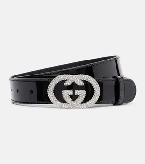Gucci Interlocking G Patent Leather Belt - Black