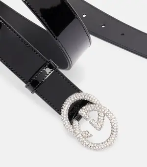 Gucci Interlocking G Patent Leather Belt - Black