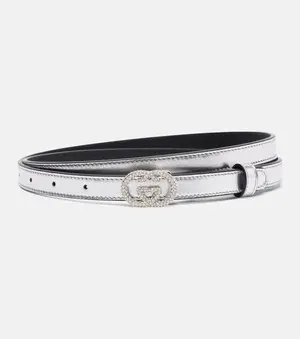 Gucci Interlocking G Metallic Leather Belt - Silver
