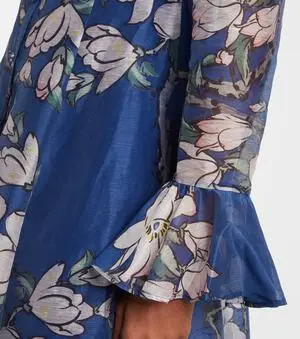 LEO LIN Katrina Floral Linen-blend Midi Dress - Blue