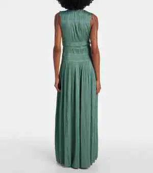 Ulla Johnson Tasneem Satin Plissé Gown - Blue