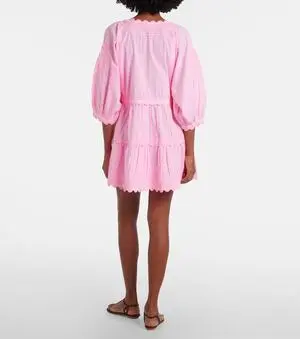 JULIET DUNN Embroidered Tiered Cotton Poplin Mini Dress
