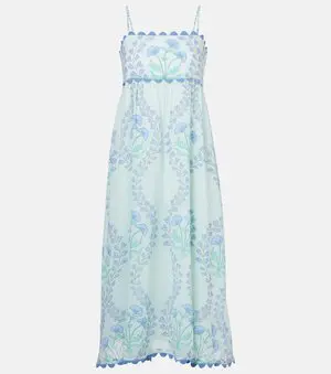 JULIET DUNN Floral Cotton Midi Dress - Blue