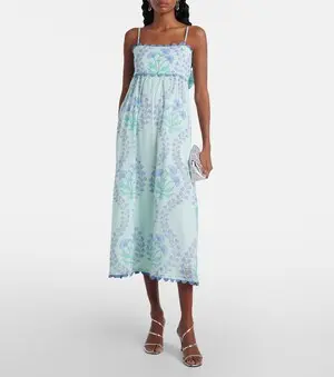 JULIET DUNN Floral Cotton Midi Dress - Blue
