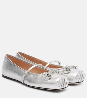 Gucci Horsebit Leather Ballet Flats - Silver