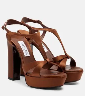 JIMMY CHOO Kesia 120 Satin Platform Sandals - Brown