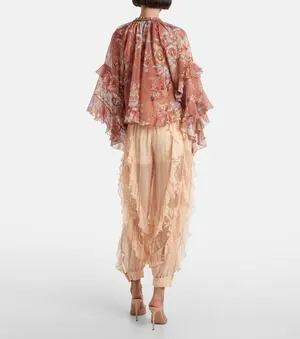 Zimmermann Rebellion Splice Ruffled Silk Tapered Pants - Pink