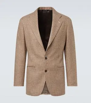 SAMAN AMEL Prince Of Wales Check Alpaca Blazer - Brown