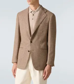 SAMAN AMEL Prince Of Wales Check Alpaca Blazer - Brown