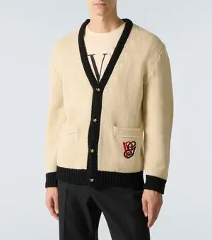Valentino Garavani Embroidered Virgin Wool Cardigan - Beige