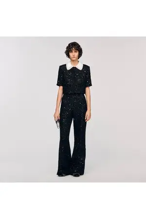 Sandro Rhinestone Tweed Trousers