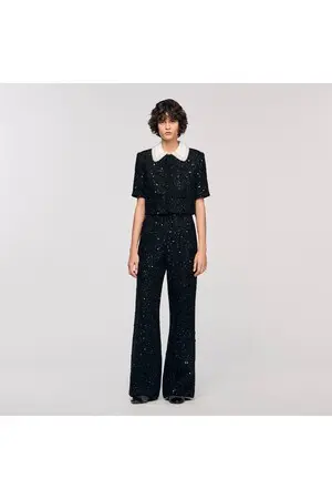 Sandro Rhinestone Tweed Trousers