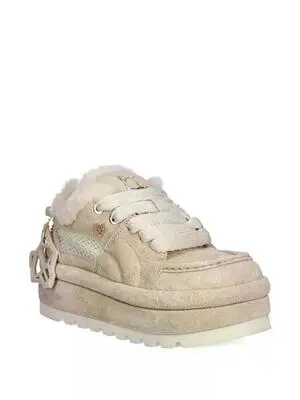 NAKED WOLFE Beau Shearling Platform Sneakers - Neutrals