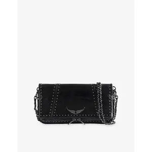 Zadig&Voltaire Rock Vintage Patent-stud Leather Clutch Bag - Black