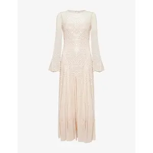 NEEDLE & THREAD Sequin Cascade Long-sleeve Woven Gown