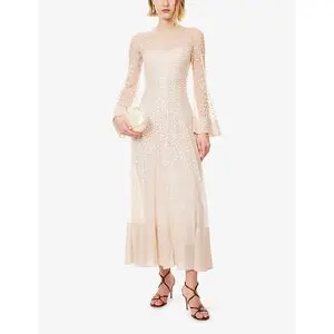 NEEDLE & THREAD Sequin Cascade Long-sleeve Woven Gown