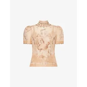 Zimmermann Beaded Linen-silk Woven Top