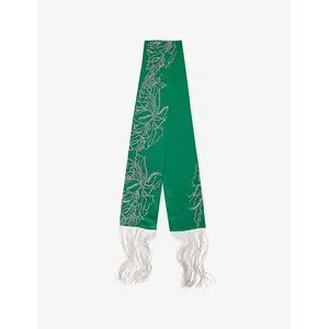 Dries Van Noten Beaded Fringed Silk Scarf - Green