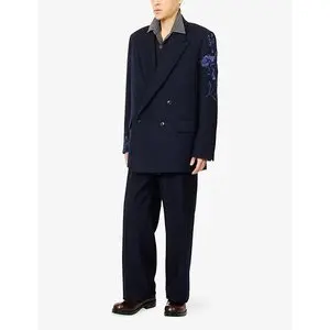 Dries Van Noten Bishop Embroidered Wool Jacket - Navy