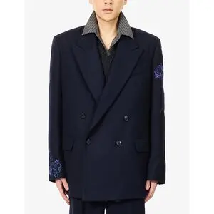 Dries Van Noten Bishop Embroidered Wool Jacket - Navy