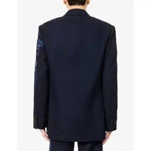 Dries Van Noten Bishop Embroidered Wool Jacket - Navy