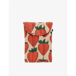 Baggu Strawberry-print Puffy Woven 16' Laptop Case - One-color