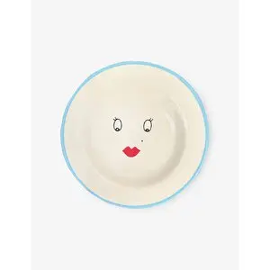 LAETITIA ROUGET Disney X Lips Stoneware Dessert Plate - Red Lipa And Blue Rim