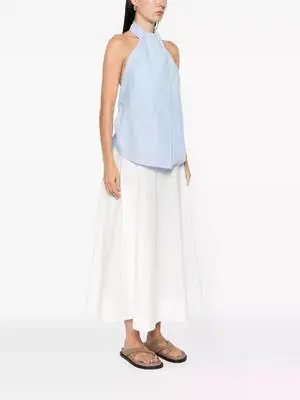 ST. AGNI Oxford Halter Tie-back Top - Blue