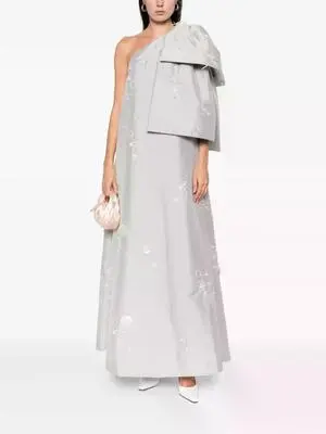 Bernadette Embroidered One-shoulder Gown - Grey