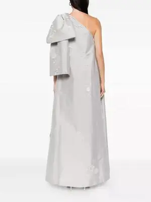 Bernadette Embroidered One-shoulder Gown - Grey