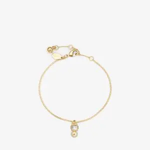 JIMMY CHOO Jc Pearl Cube Bracelet Gold Metal Bracelet With Pearl And Crystal Cube - Gold/white/crystal