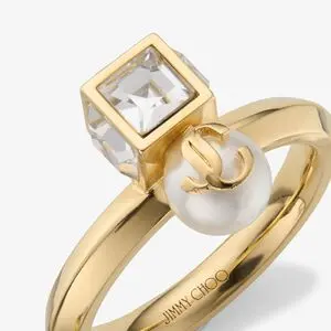 JIMMY CHOO Jc Pearl And Crystal Cube Ring - Gold/white/crystal