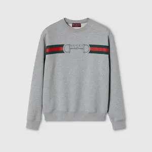 Gucci Cotton Jersey Sweatshirt With Web Print And Horsebit Embroidery