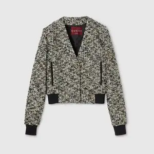 Gucci Laminated Wool Bouclé Jacket With Interlocking G Button