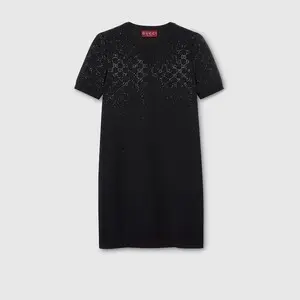 Gucci Fine Wool Dress With Gg Crystals