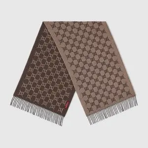 Gucci Gg Cashmere Lamé Scarf - Brown