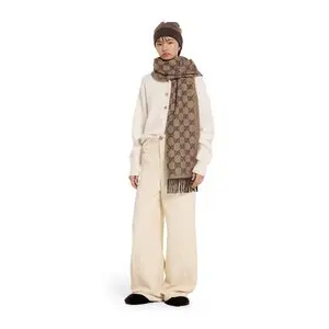 Gucci Gg Cashmere Lamé Scarf - Brown