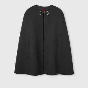 Gucci Silk Wool Cape With Horsebit - Grey