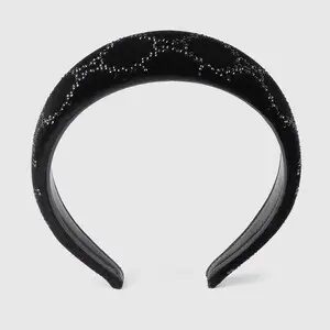 Gucci Velvet Headband With Gg Crystals - Black