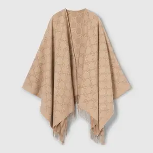 Women's wool-blend cape with integrated scarf