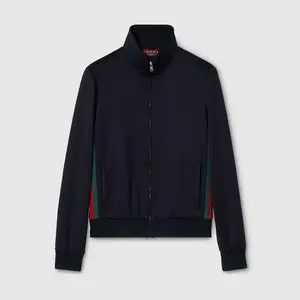 Gucci Technical Jersey Zip Jacket With Web - Blue