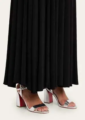 CHRISTIAN LOUBOUTIN 85mm Miss Jane Metallic Leather Sandals - Silver